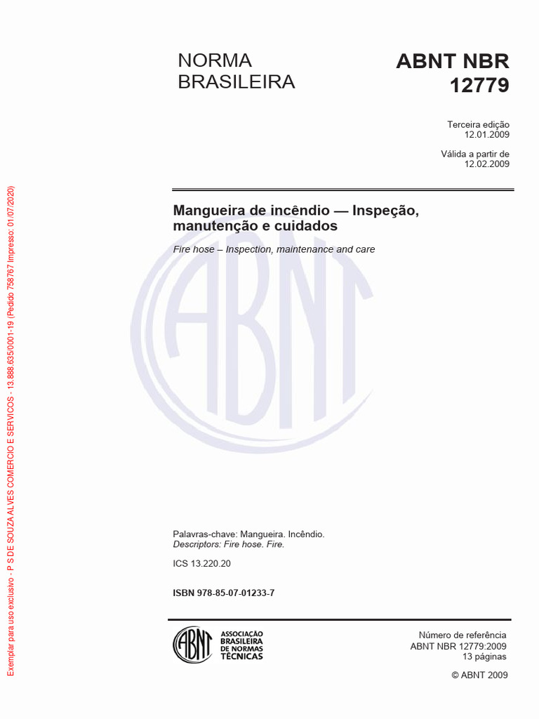 ABNT-NBR-12779 - Mangueira de Incêndio - Inspeção, Manutenção e ...