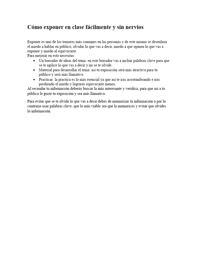 Cómo Exponer en Clase Fácilmente y Sin Nervios | PDF