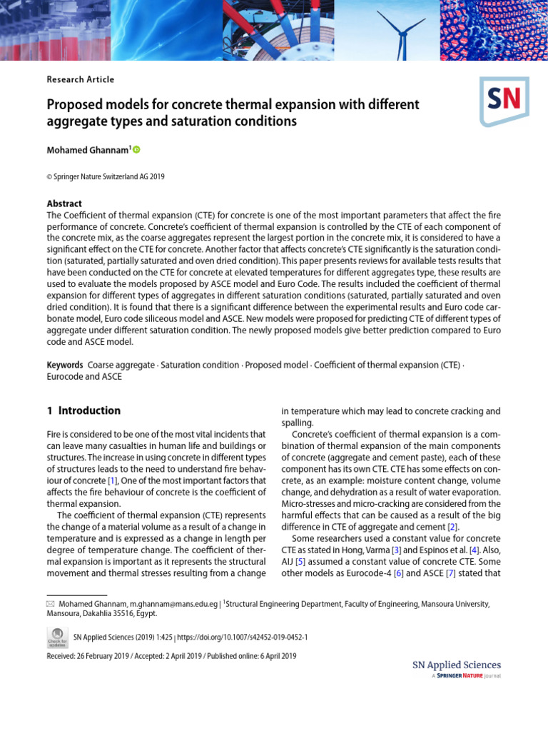 Proposed Models For Concrete Thermal Expansion With Different Aggregate Types and Saturation ...