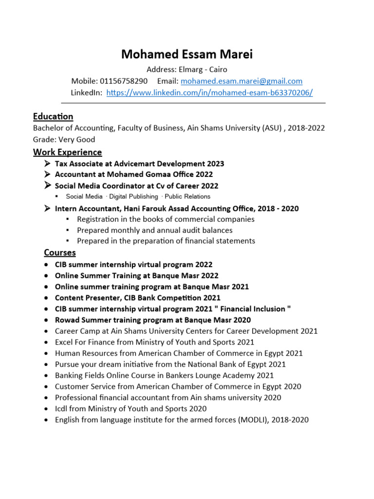 Mohamed Essam Resume | PDF | Egypt | Service Industries