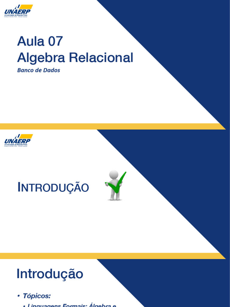 Algebra Relacional - BD - Aula 7 | PDF | SQL | Álgebra
