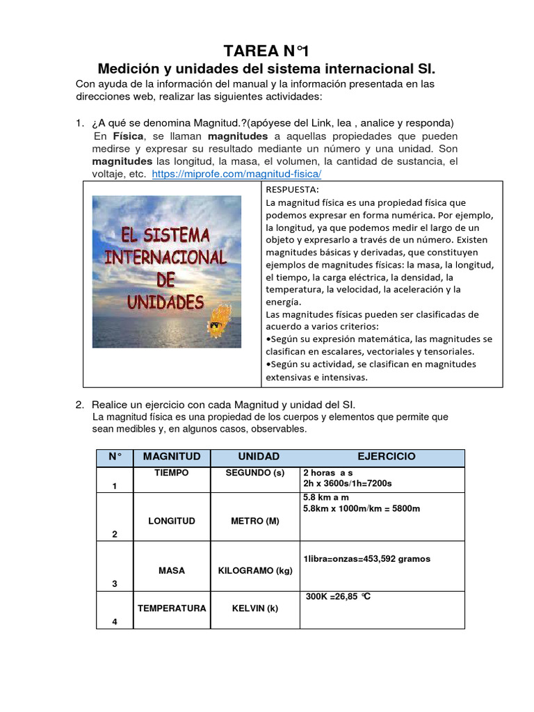 Tarea 001 | PDF | Sistema Internacional de Unidades | Ciencias fisicas