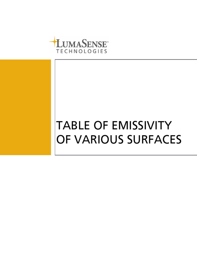 Emissivity Table of Various Surfaces For Infrared Thermometry | PDF ...