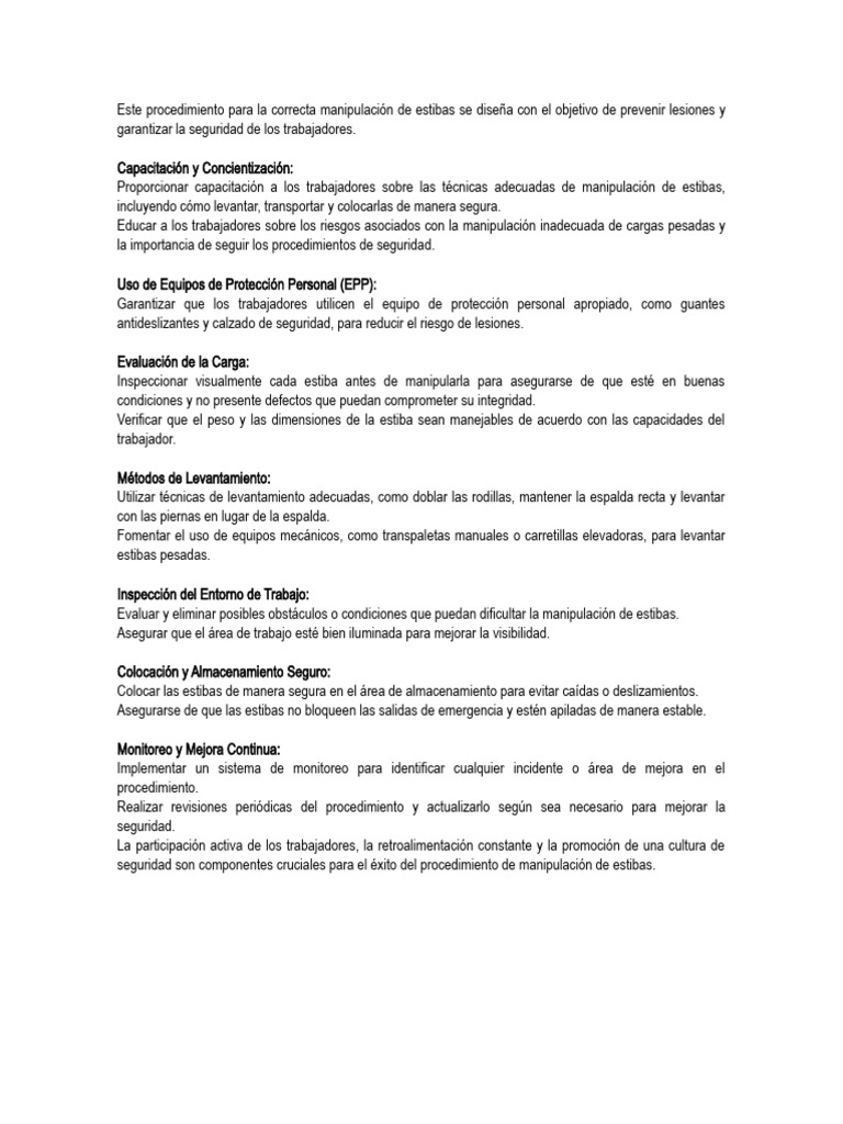 Este Procedimiento para La Correcta Manipulación de Estibas Se Diseña ...
