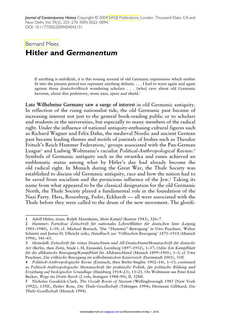 Hitler and Germanentum. Journal of Contemporary History-2004-Mees-255 ...