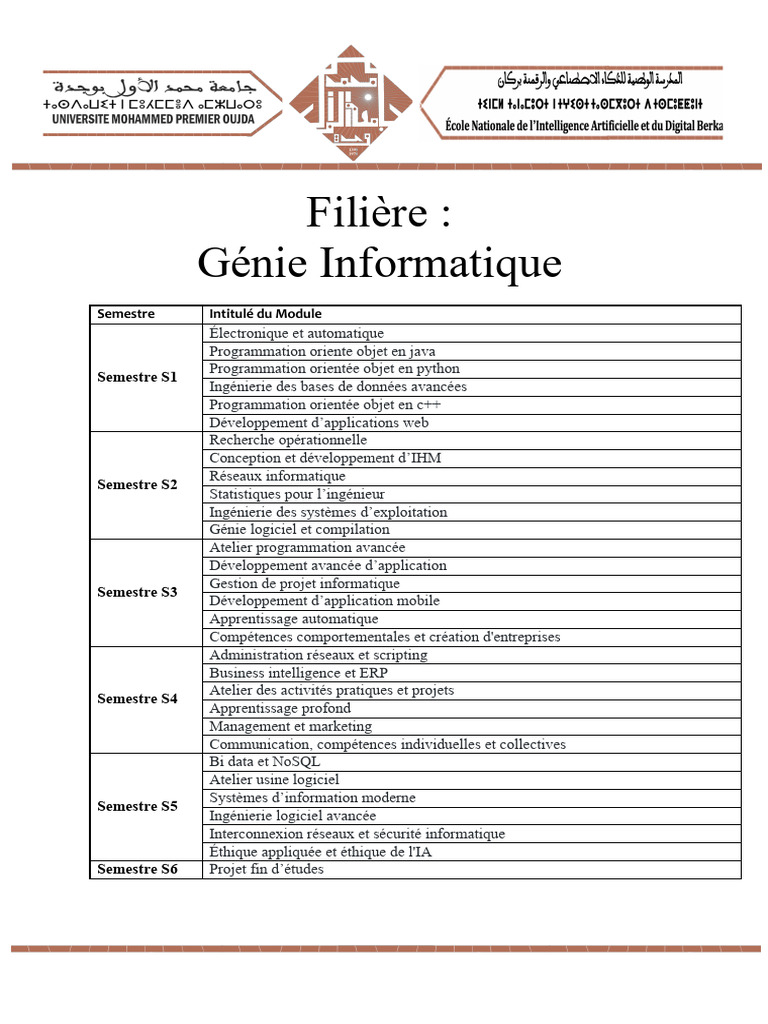 Modules de Génie Informatique FST | PDF | Art | Technologie et ingénierie