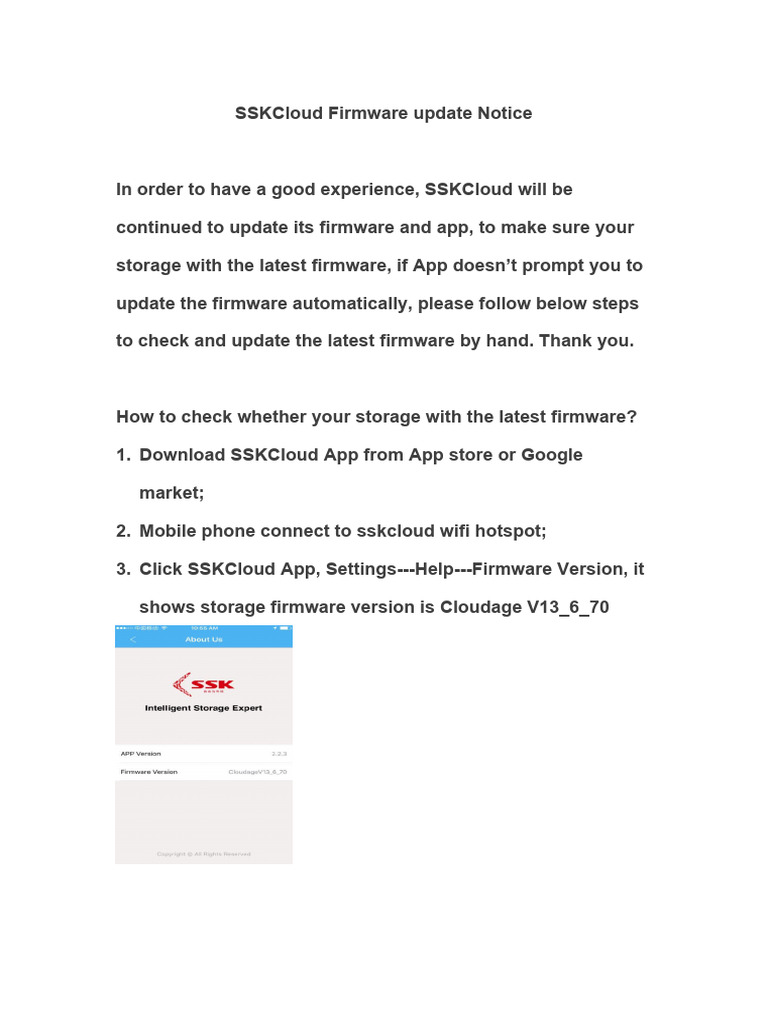 SSKCloud Firmware Update Instructions | PDF