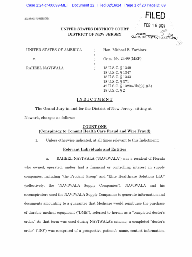 Naviwala Indictment | PDF | Veterans Health Administration | Medicare ...