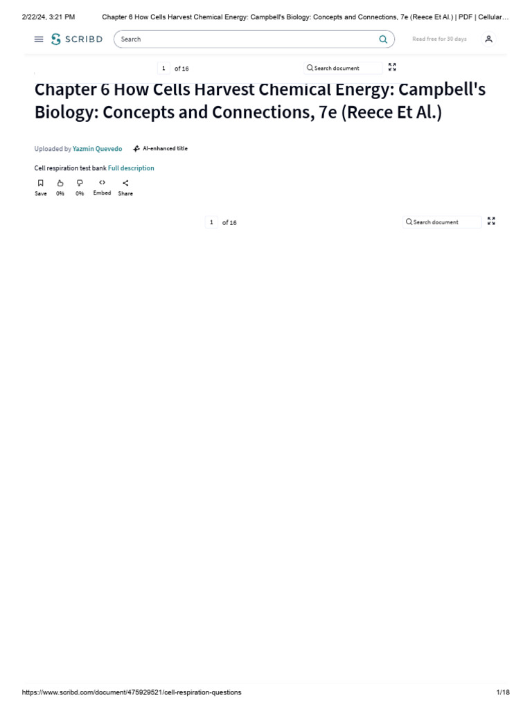 Chapter 6 How Cells Harvest Chemical Energy: Campbell's Biology ...