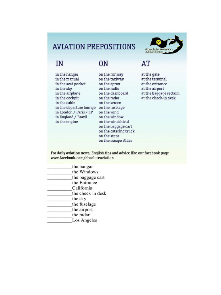 Aviation Prepositions | PDF