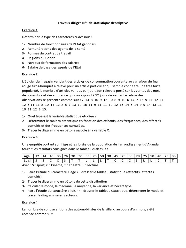 Exercices Statistiques Pdf Statistiques