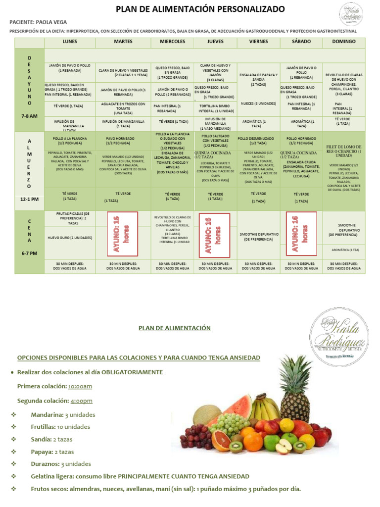 Plan de Alimentacion Personalizado, PAOLA VEGA | PDF | ensalada | Alimentos