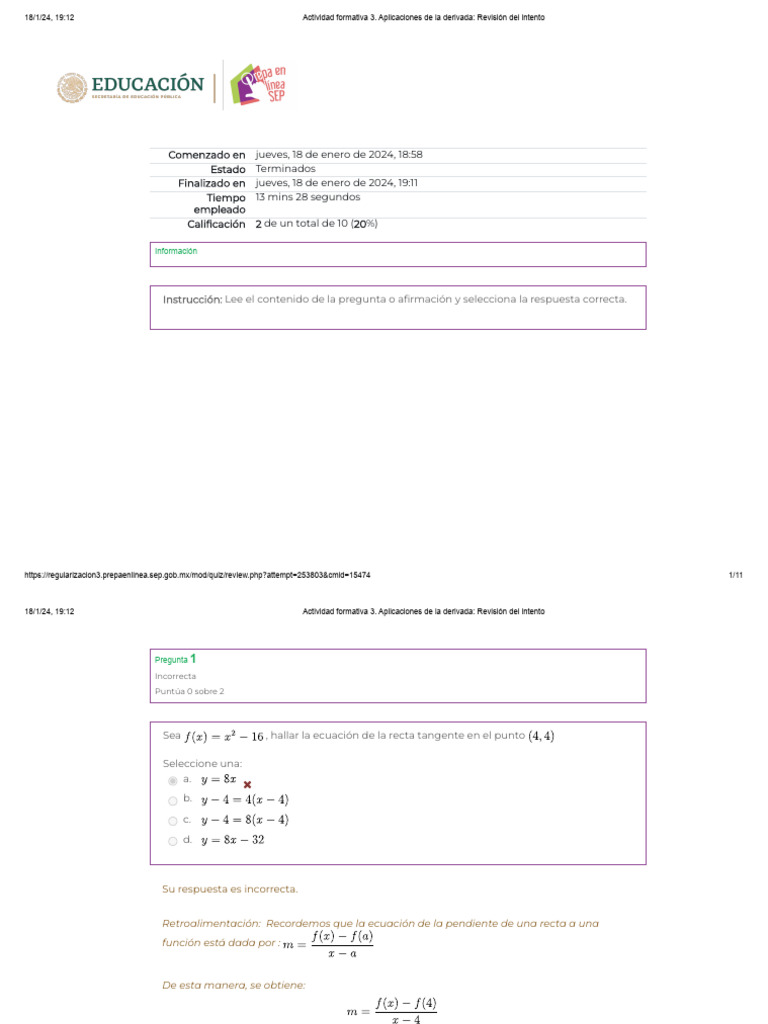 Actividad Formativa 3. Aplicaciones de La Derivada - Revisión Del Intento | PDF | Derivado ...