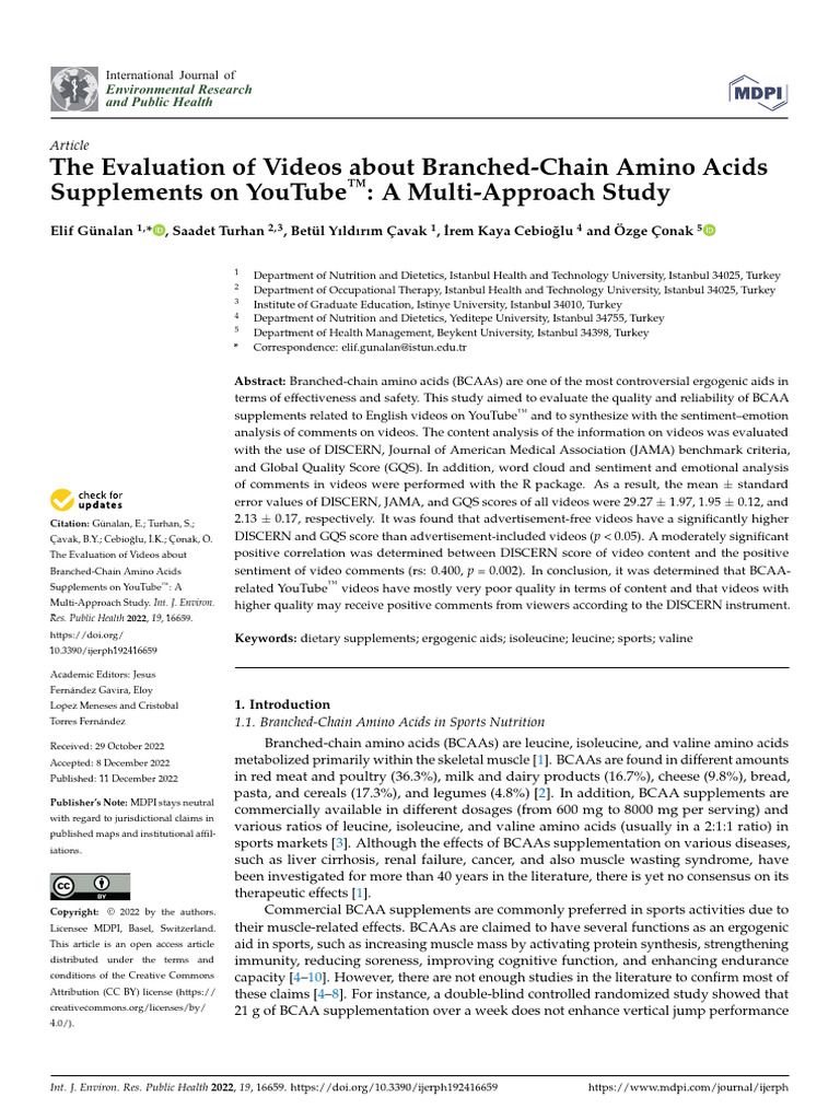 The Evaluation of Videos About Branched-Chain Amino Acids Supplements On YouTube™ - A Multi ...