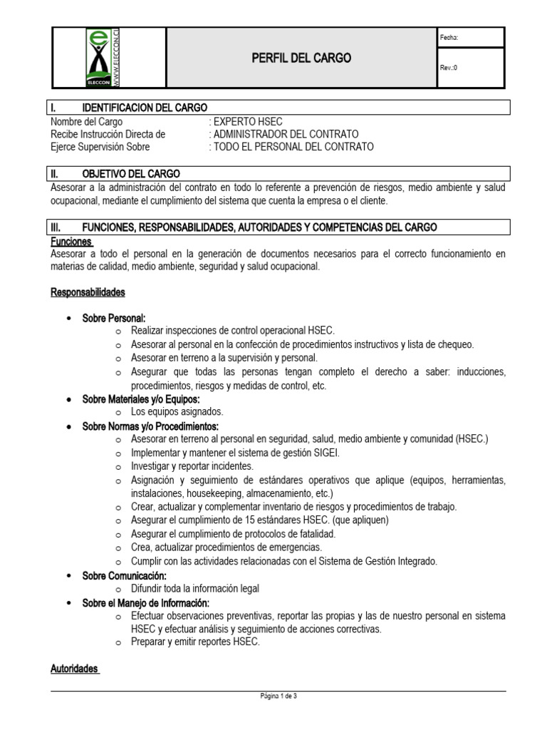 Perfil Experto Hsec | PDF | Seguridad y salud ocupacional