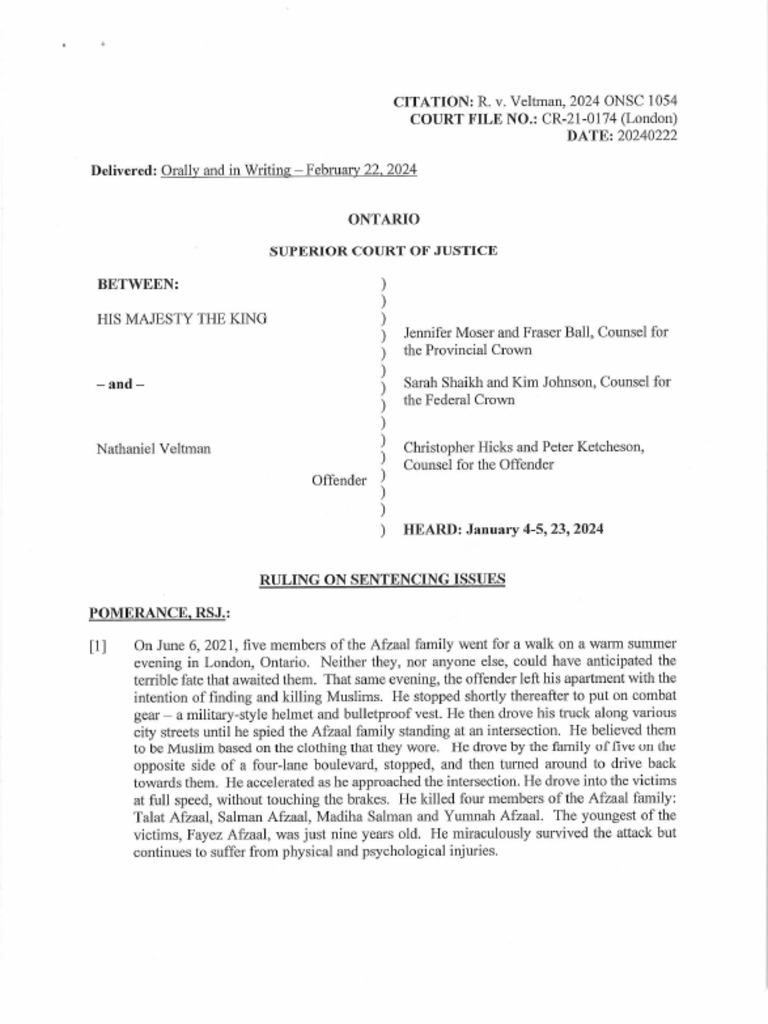 Ontario Superior Court Justice Renee Pomerance Decision For Sentencing ...