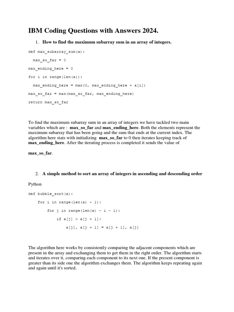 IBM Coding Questions With Answers 2024 | PDF | Mathematics | Computer Data