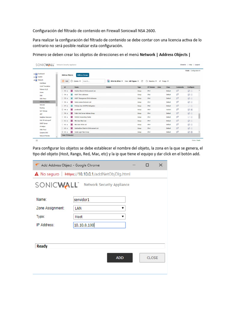 Configurar Filtrado en Sonicwall NSA 2600 | PDF | Cortafuegos (informática) | Red mundial