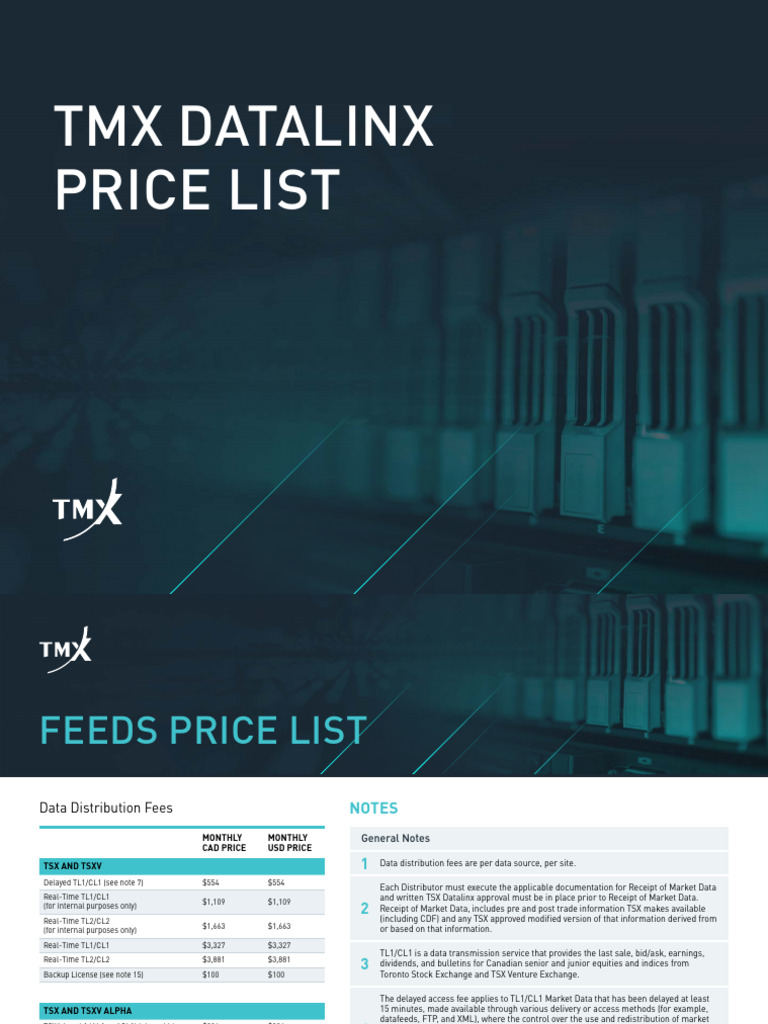 TMX Datalinx Price List 2024 01 05 en | PDF | Subscription Business Model | Financial Markets