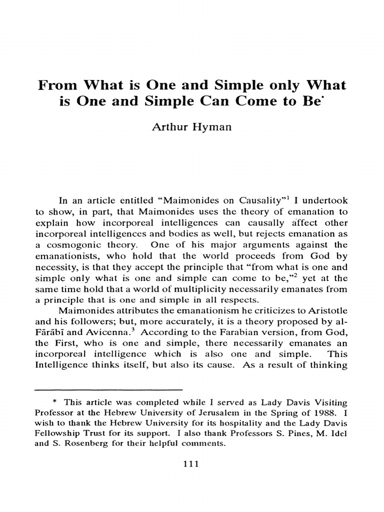 Hyman - From What Is One and Simple | PDF | Neoplatonism | Nous