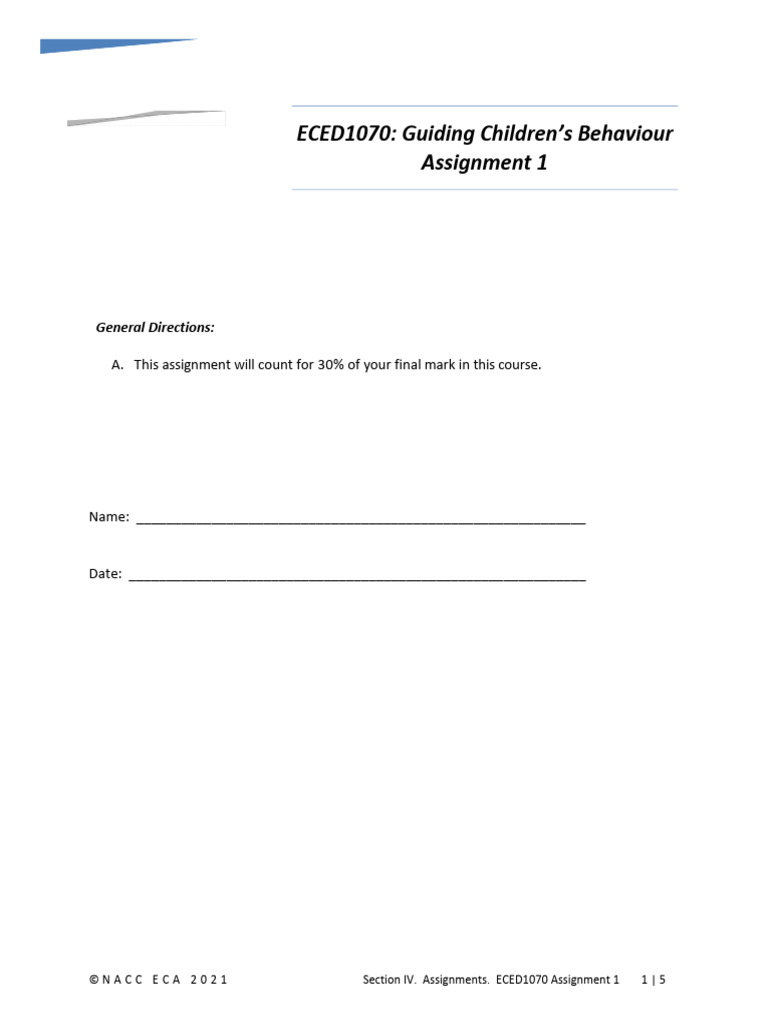 IV-X Assigmt - ECED1070 Guiding Childrens Behaviour - Assignment 1 | PDF