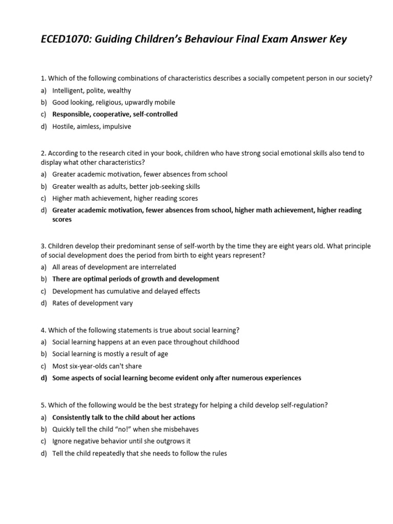 Guiding Children's Behavior Exam Key | PDF | Attachment Theory | Teachers