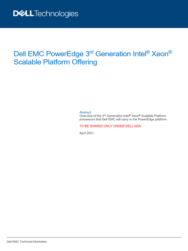 Dell Emc Poweredge 3rd Generation Intel Xeon Scalable Platform Offering ...