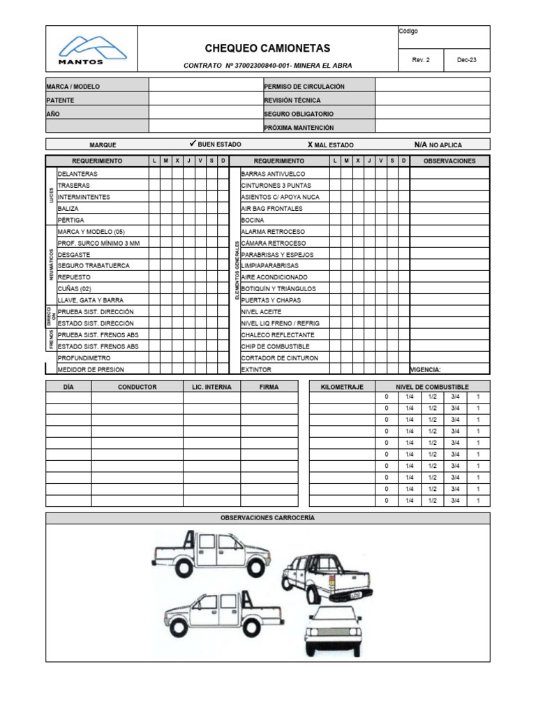 Copia de Check List Camioneta Rev1 | PDF | Coche | Vehículos con ...