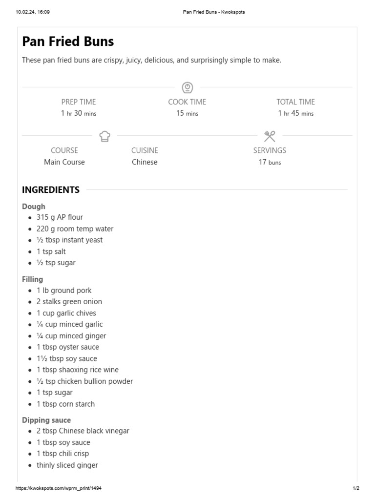 Crispy Pan Fried Pork Buns Recipe | PDF | Sauce | Chinese Cuisine