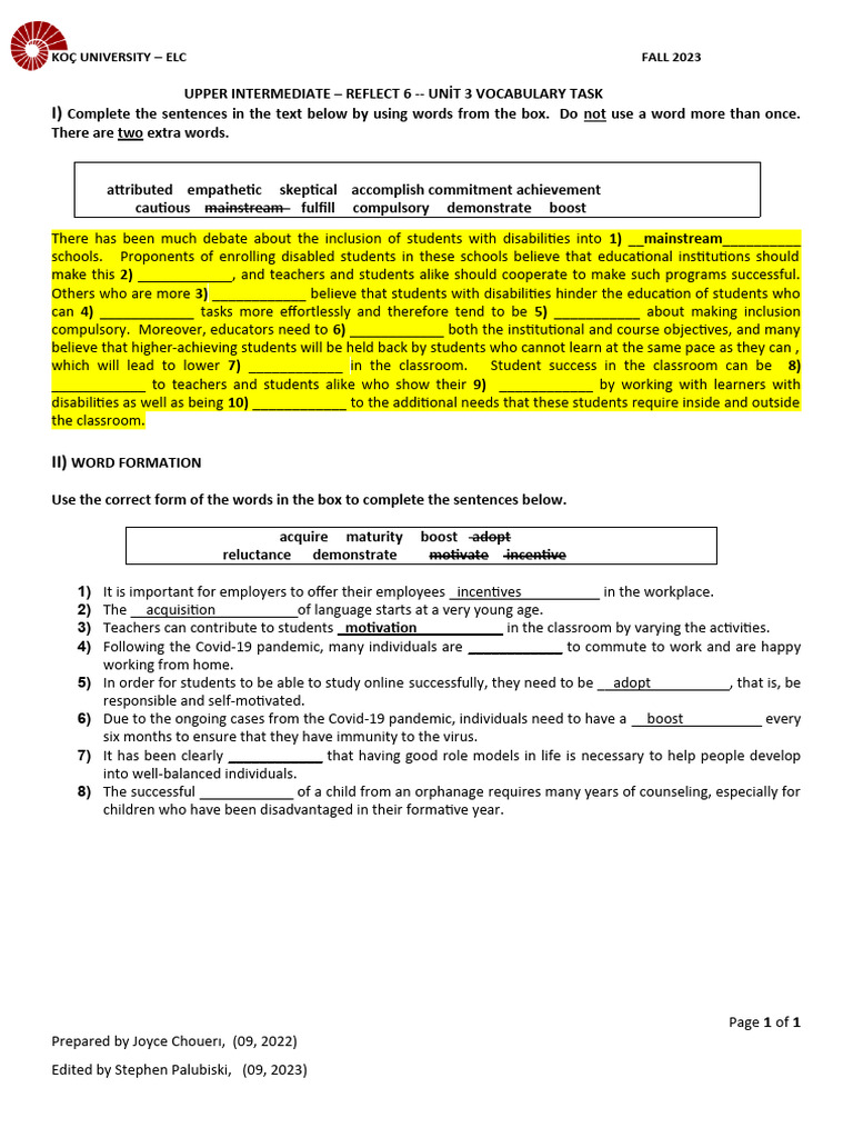 UI - Reflect 6 - Unit 3 - Vocabulary | PDF | Teachers | Cognitive Science