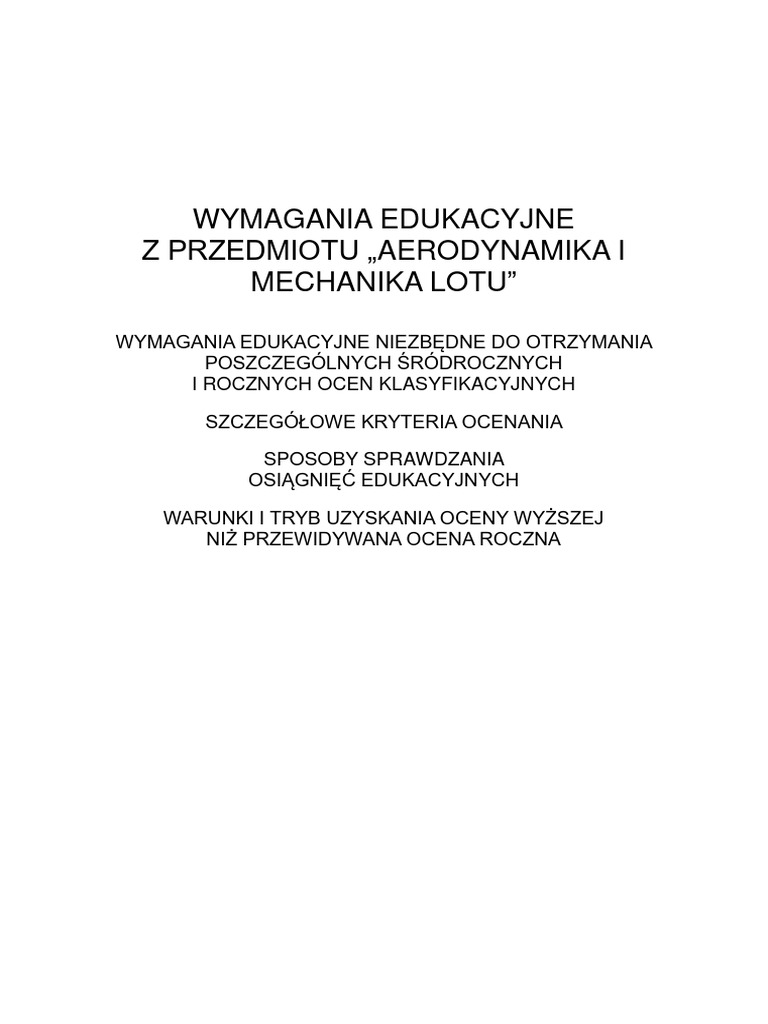 Wymagania Edukacyjne Aerodynamika | PDF