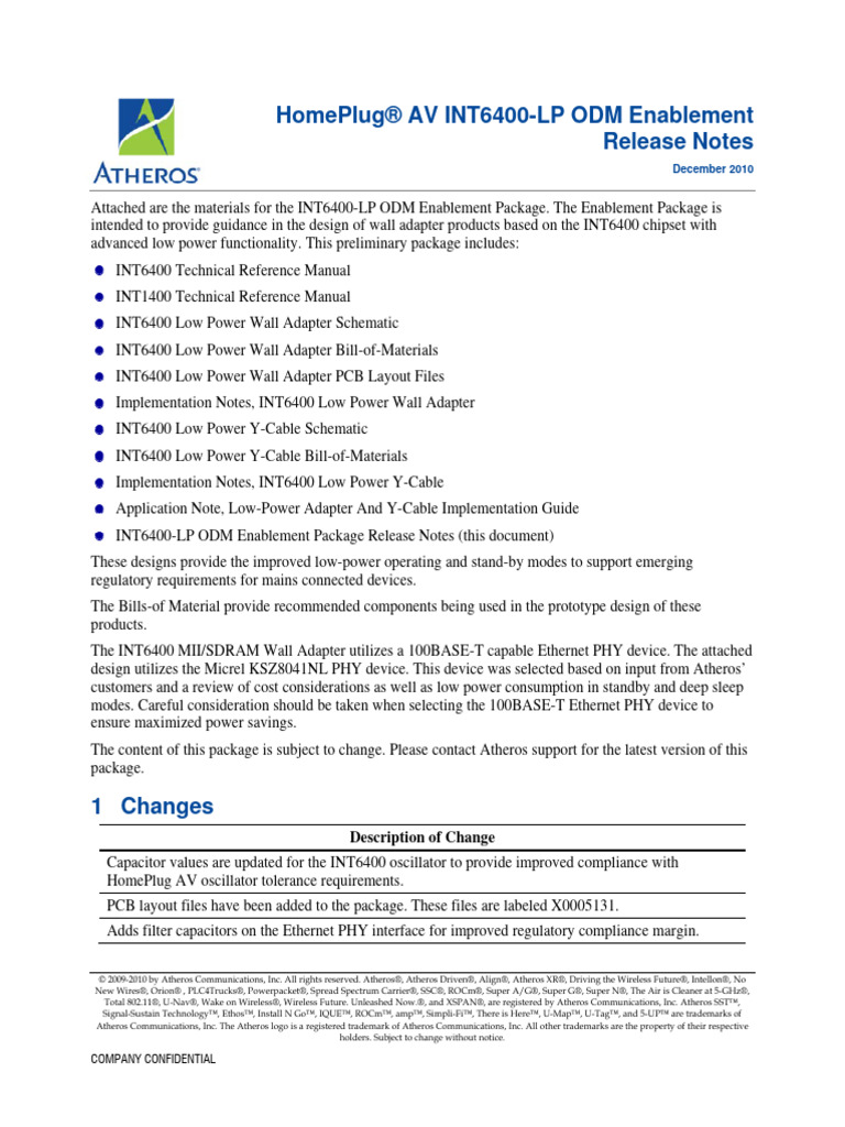HomePlug AV INT6400-LP ODM Enablement Release Notes | PDF | Computer ...