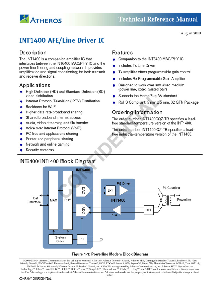 INT1400 AFE-Line Driver IC Technical Reference Manual TRM | PDF ...