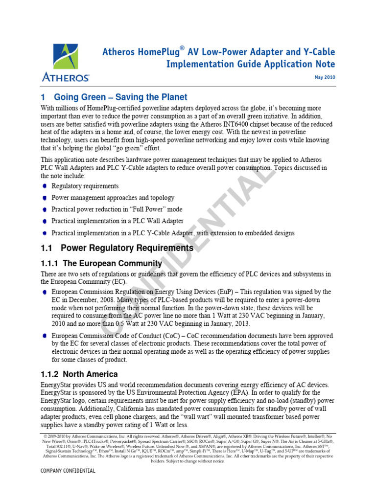 Atheros HomePlug AV Low-Power Adapter and Y-Cable Implementation Guide ...