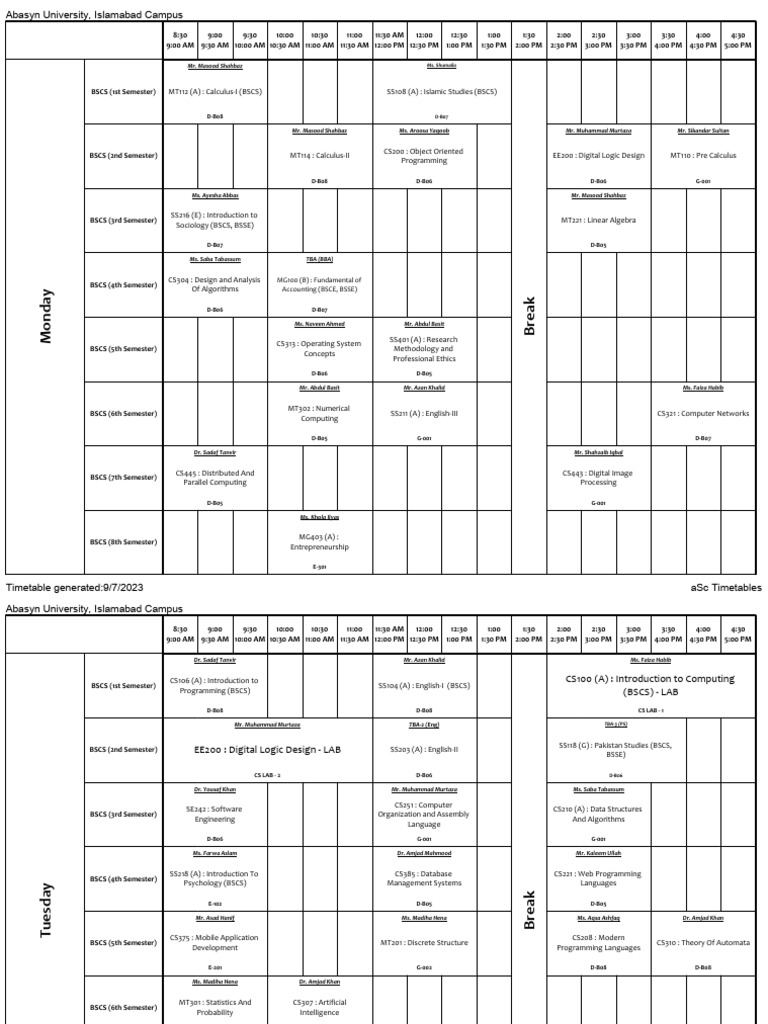 BSCS Timetable | PDF | Computer Programming | Computing