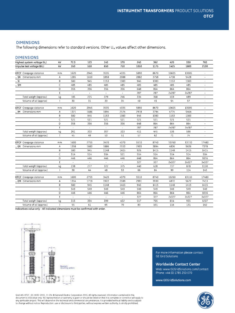 72.5 KV CVT Dimensions - GE | PDF