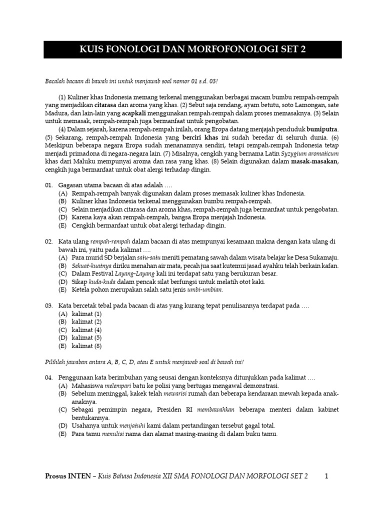 Kuis Fonologi Dan Morfologi Set 2 | PDF