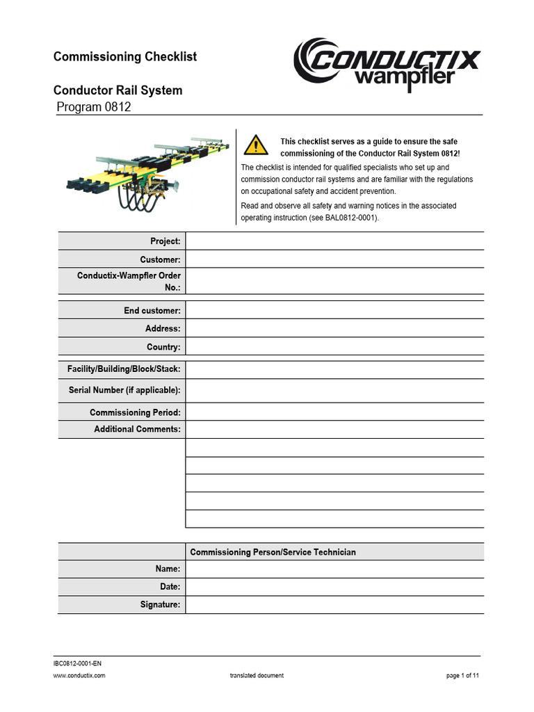 IBC0812-0001-EN Commissioning Checklist Conductor Rail System 0812 ...