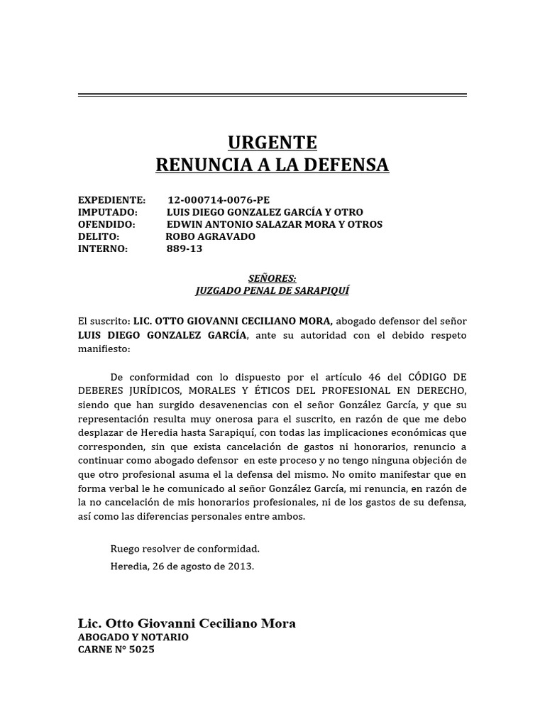 Carta Renuncia Hijo Chimbolo | PDF | Principios éticos | Ley politica