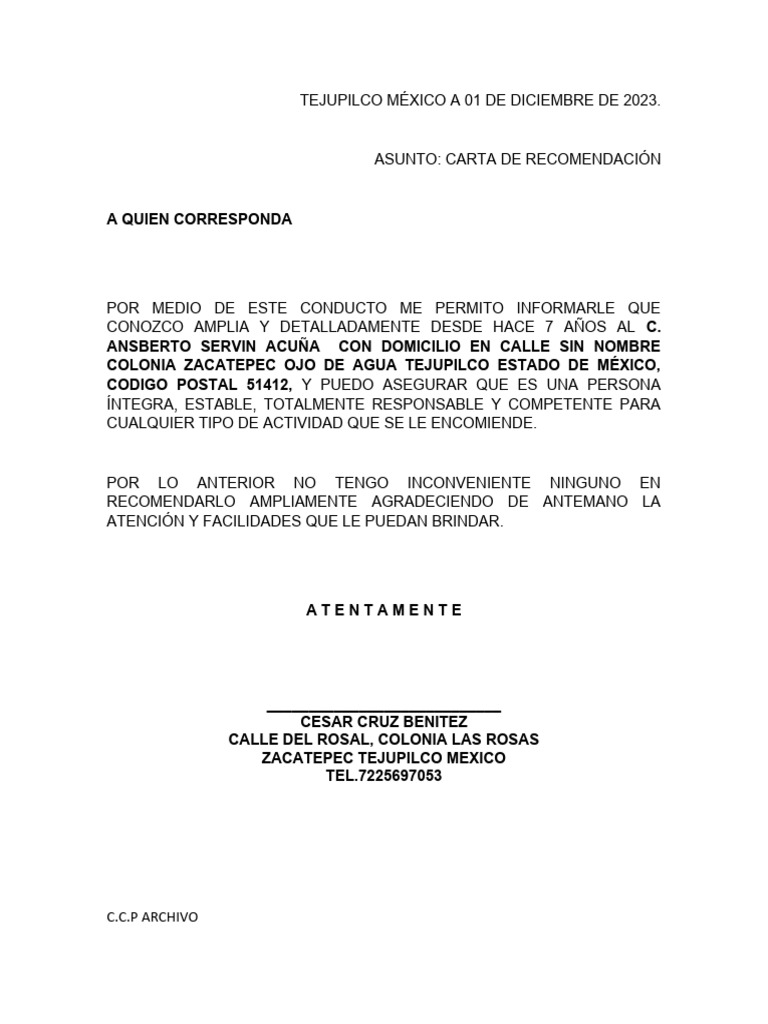 Acrta de Recomendacion | PDF | México