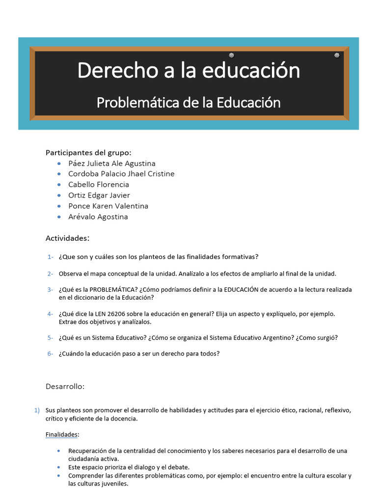 Problematica de La Educ. Inicial, Primaria y Secundaria TP1 | PDF | Enseñando