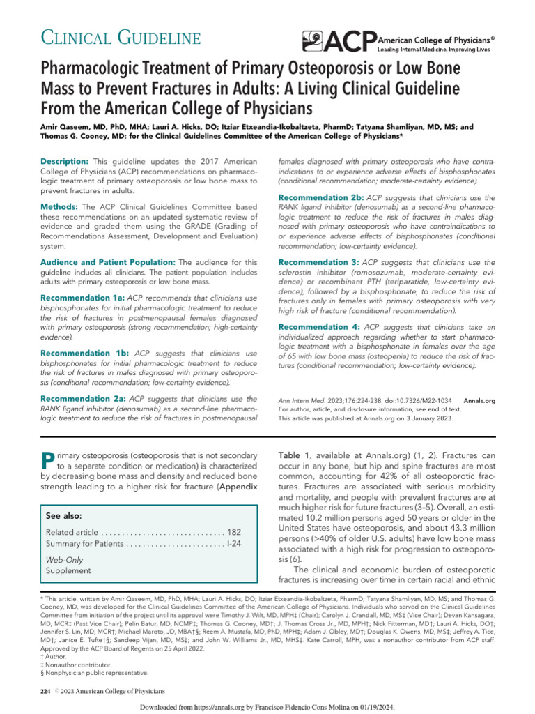 Pharmacologic TX of Primary Osteoporosis or Low Bone Mass To Prevent ...