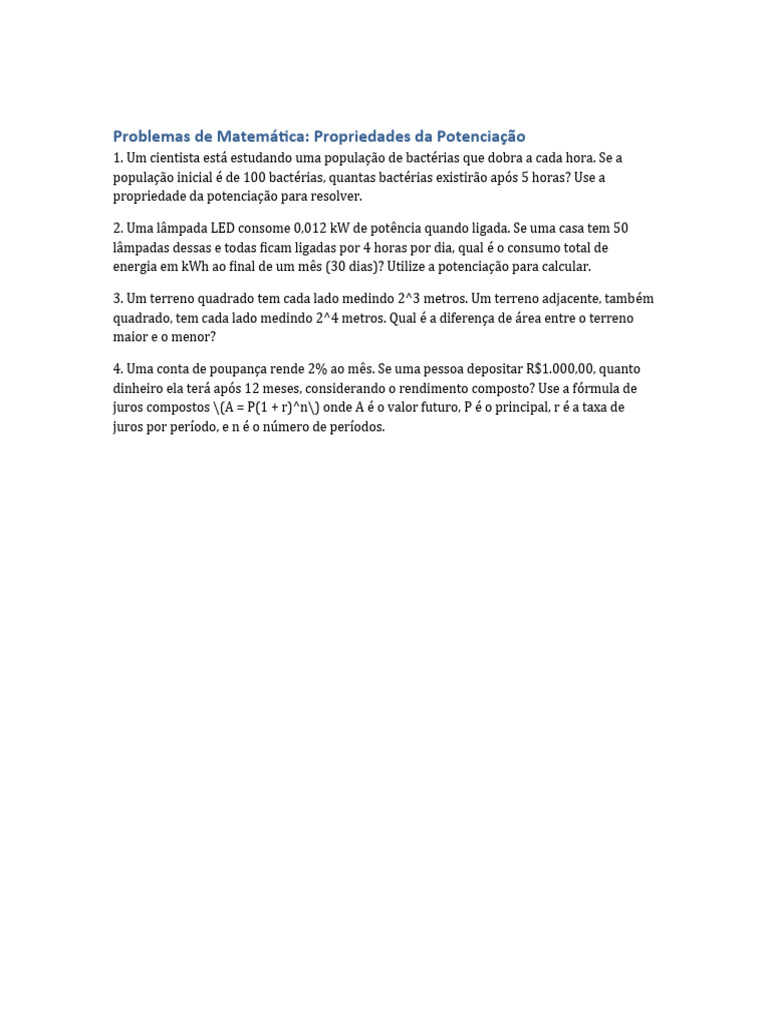 04 - Problemas - Matematica - Potenciacao | PDF