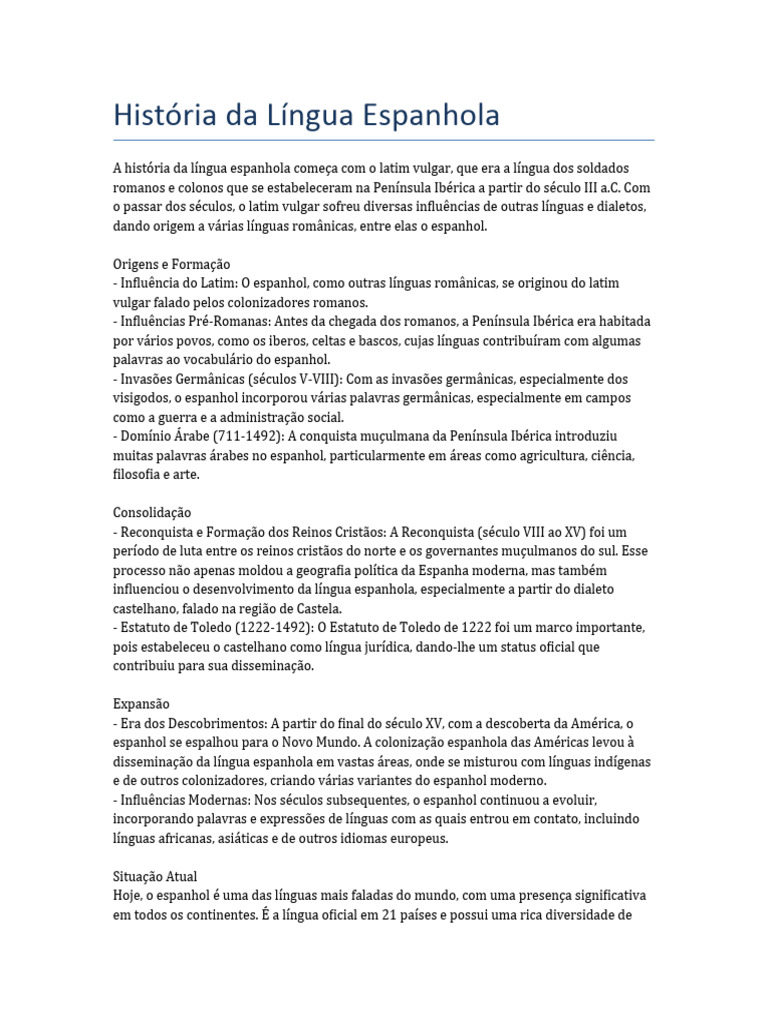 Historia Da Lingua Espanhola | PDF | Espanha | Espanhol (idioma)