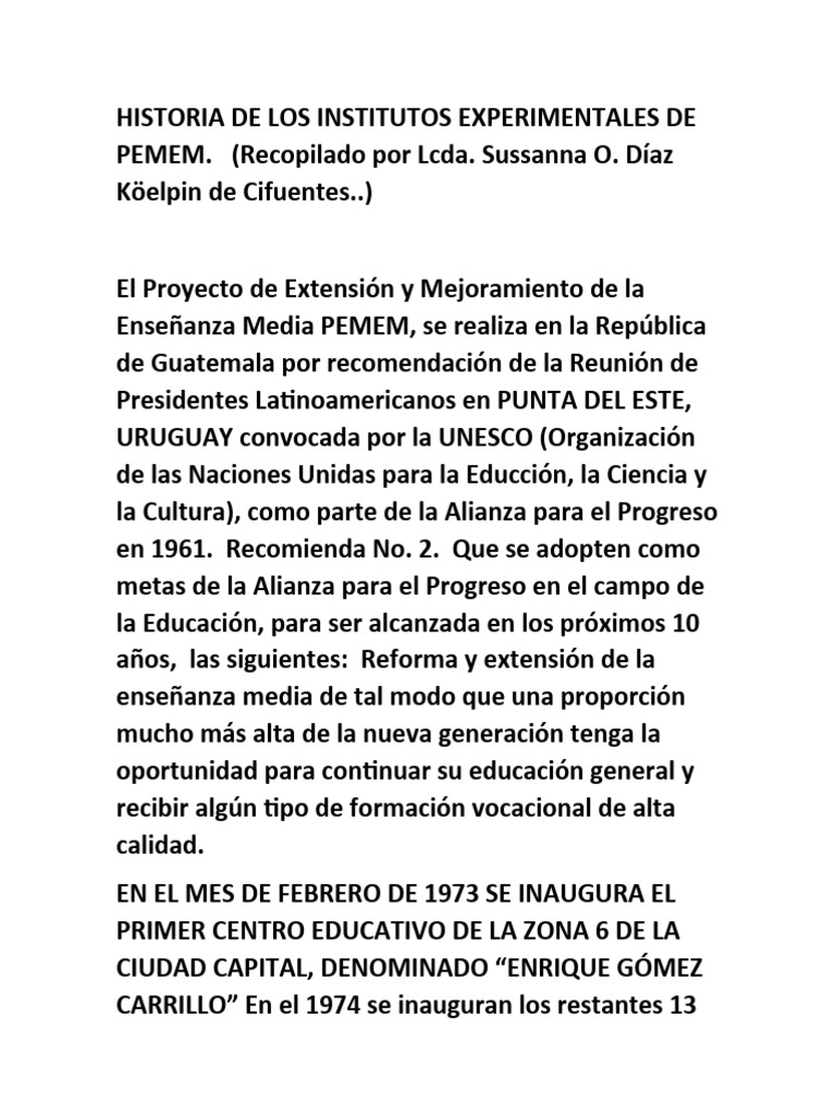 Historia de Los Institutos Experimentales de Pemem | PDF