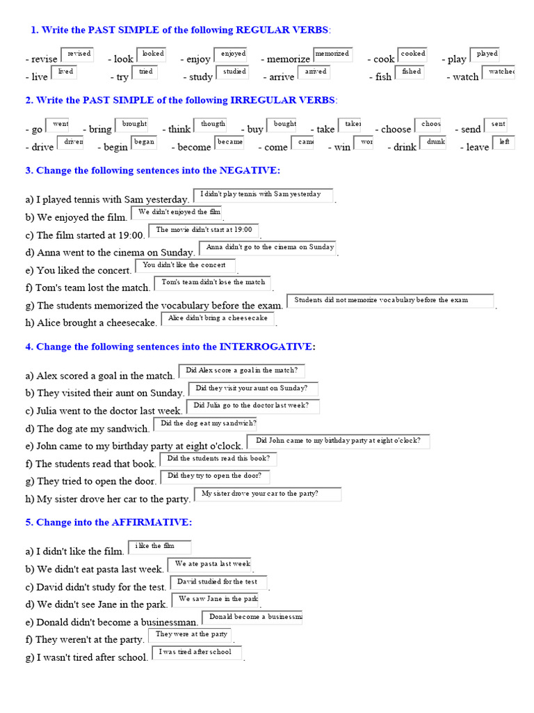 Simple Past - Exercises | PDF | Linguistics | Grammar