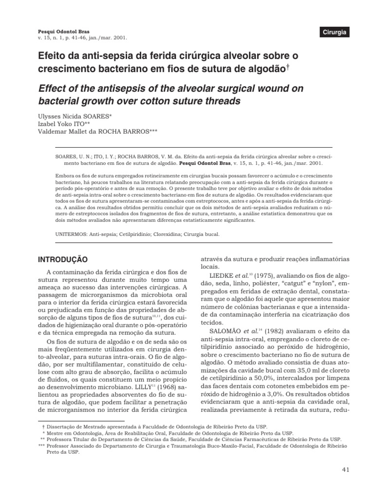 Efeito Da Anti-Sepsia Da Ferida Cirúrgica Alveolar Sobre o Crescimento ...