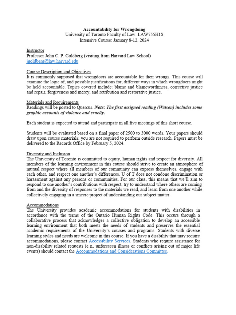 Accountability For Wrongdoing Syllabus | PDF | Forgiveness | Justice