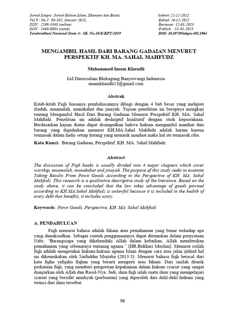Perspektif KH. Sahal Mahfudz tentang Gadai | PDF