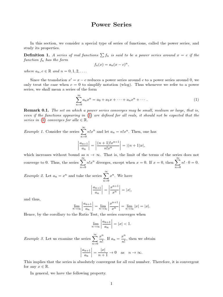 I5-Power Series-Readings | PDF | Power Series | Limit (Mathematics)